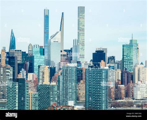 New York City Skyline From Newtown Creek In Queens At The Border