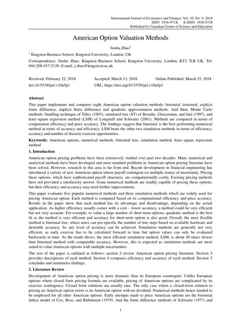 Pdf American Option Valuation Methods