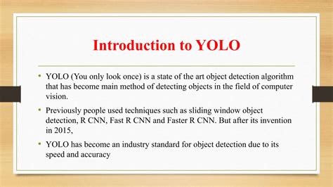YOLO Algorithm for Object detection.pptx | Artificial Intelligence | Technology & Computing