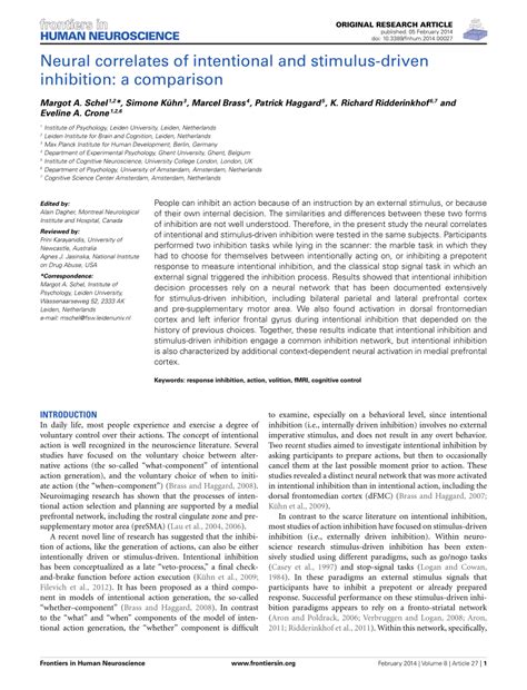 Pdf Neural Correlates Of Intentional And Stimulus Driven Inhibition
