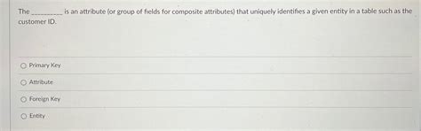 Solved The Is An Attribute Or Group Of Fields For Chegg