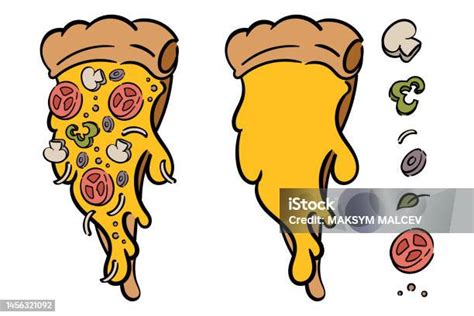다른 재료로 맛있는 피자 슬라이스 피자를 만들고 재료를 추가하십시오 클립 아트 흰색 배경에 격리된 벡터 그림 다이어트에 대한