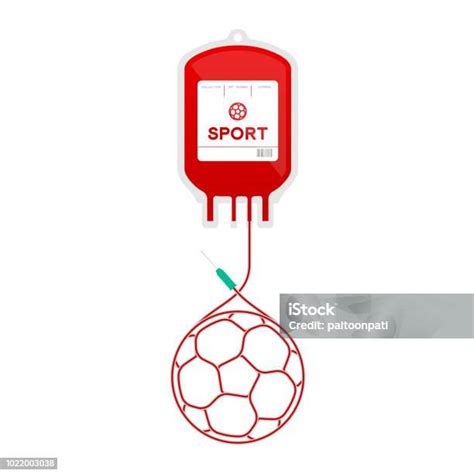 혈액 코드 그림 스포츠 개념 평면 디자인 복사 공간 흰색 배경에 고립에서 만든 축구 공 모양 붉은 색 가방 가방에 대한 스톡