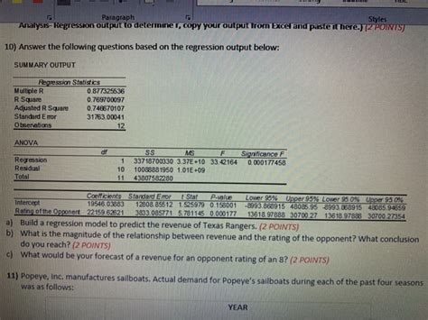 Solved Paragraph Styles Analysis Regression Output To