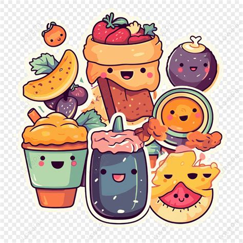 과일 접시에서 카와이 음식의 다채로운 라인 일러스트 벡터만화상표 Png 일러스트 무료 다운로드 Lovepik