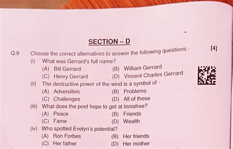 SECTION - DQ. 9 Choose the correct alternatives to answer the following