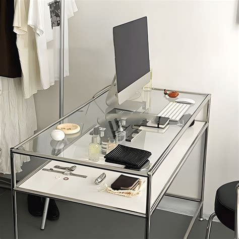 Modern Glass Top Office Desk 2362 Wide Rectangular Writing Desk