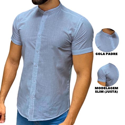 Camisa Gola Padre Masculina Manga Curta Slim Fit Algodão Entrega Rápida Shopee Brasil