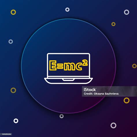 파란색 배경에 분리된 노트북 아이콘에 있는 방정식 솔루션의 라인 수학 시스템 E는 컴퓨터 화면의 Mc 제곱 방정식과 같습니다 다채로운 개요 개념입니다 벡터 검은색에 대한