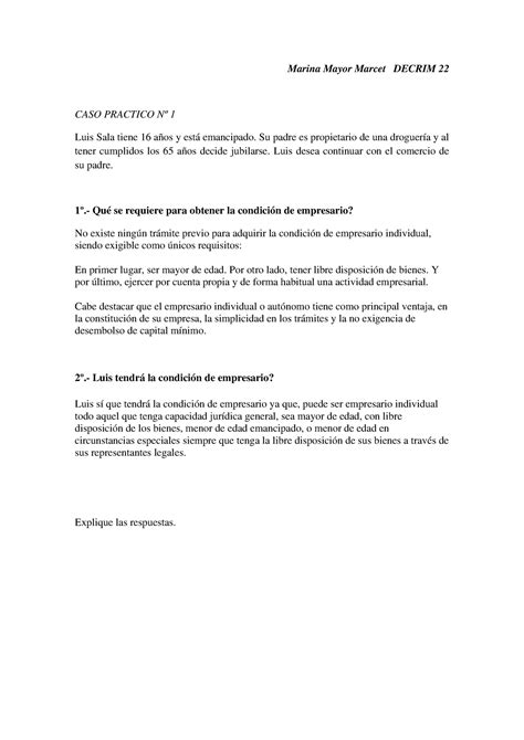 Caso Practico Nº 1 Y Nº 2 Mercantil Marina Mayor Marcet Decrim 22