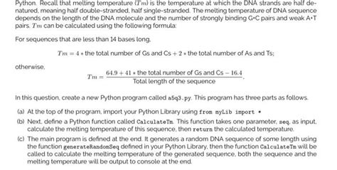 Solved Python Recall That Melting Temperature Tm Is The Chegg