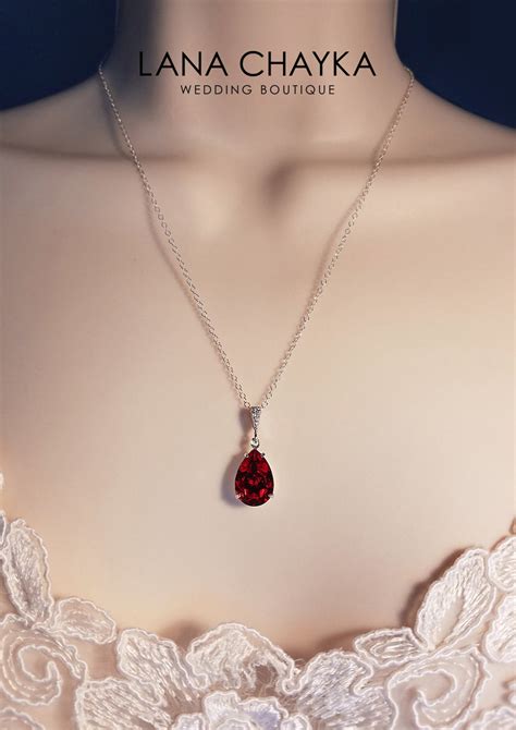 Red Crystal Necklace Siam Dark Red Teardrop Necklace Red Etsy