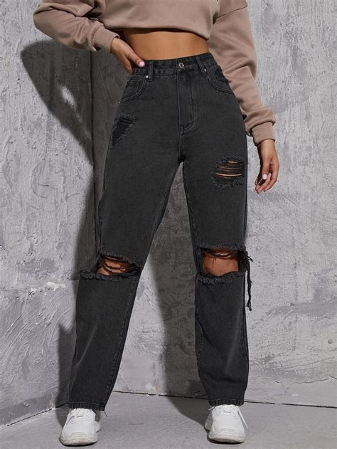 Shein Usa Black Ripped Jeans Outfit Ripped Jeans Outfit Black Ripped Jeans