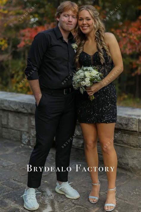 Black Rhinestones Thin Straps Mini Homecoming Prom Dress