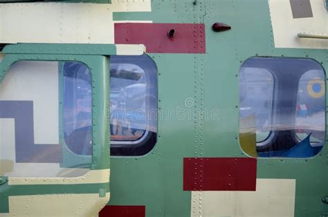 Helicopter Cabin Fragment Close Up Camouflage Aircraft Fuselage And