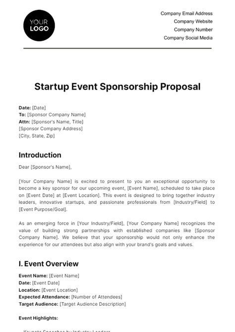 Free Startup Event Sponsorship Proposal Template To Edit Online