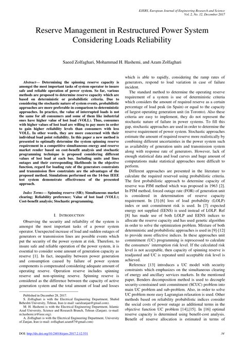 Pdf Reserve Management In Restructured Power System Considering Loads