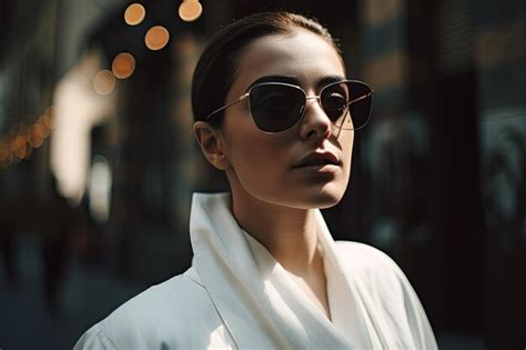 Premium Ai Image A Woman Wearing Sunglasses And A White Shirt