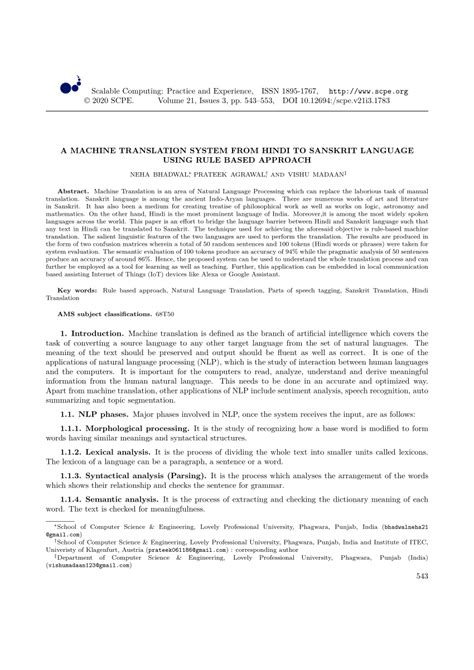 Pdf A Machine Translation System From Hindi To Sanskrit Language Using Rule Based Approach