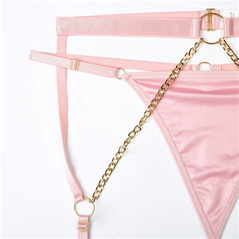 Latex Lingerie Erotic Leather Underwear For Women Halter Bra With Chain