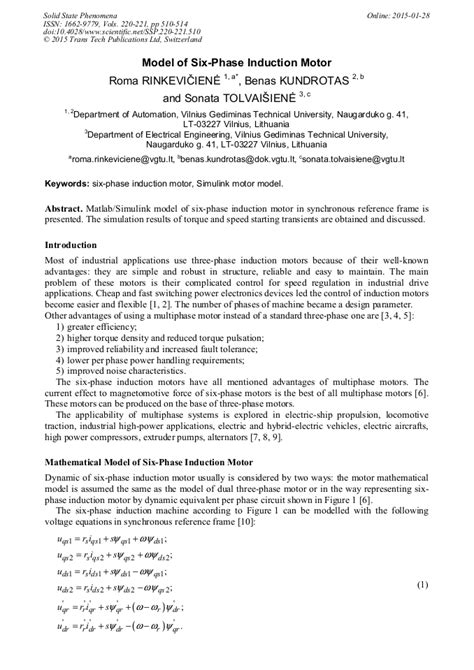 Model Of Six Phase Induction Motor Scientific Net