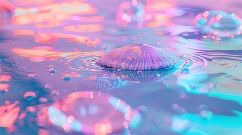 Shell Floating On Abstract Water With Neon Colors Premium Ai