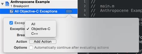 ios xcode disable cocoa breakpoints stack overflow