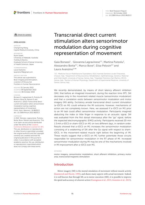 Pdf Transcranial Direct Current Stimulation Alters Sensorimotor