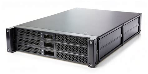 Black Server Rack With Three Drive Bays Isolated On White Background