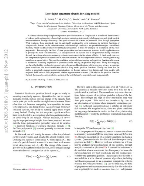 Pdf Low Depth Quantum Circuits For Ising Models