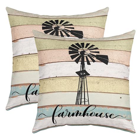Windmill Decor Farmhouse Throw Pillow Coversrustic Wood Farm Cushion