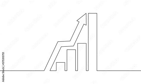 Continuous Line Drawing Of Growth Chart Increasing Arrow Up Graph Icon Business Bar Chart