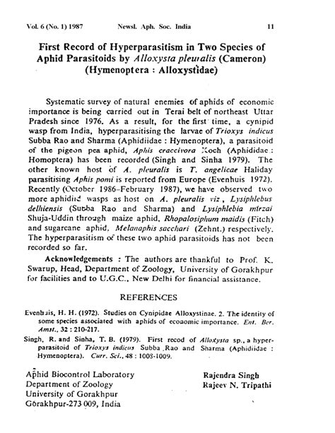 Pdf First Record Of Hyperparasitism In Two Species Of Aphid