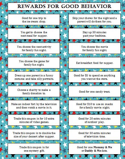 Reward For Good Behavior Free Printable Reward Ideas For Good