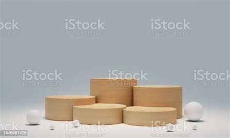 3d 렌더링 갈색 나무 연단 파란색 배경에 화장품 디스플레이 스탠드 프레젠테이션 배경 0명에 대한 스톡 사진 및 기타 이미지 Istock