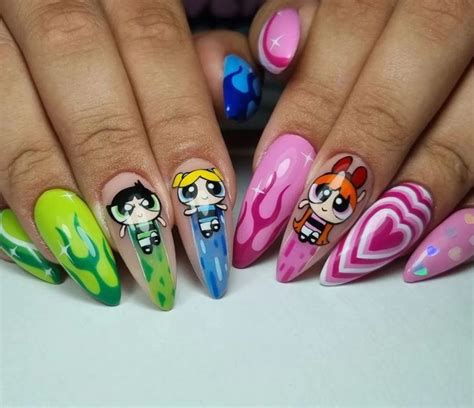 23 Super Cute Power Puff Girls Nail Designs Girls Nail Designs Tie
