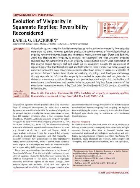 Pdf Evolution Of Viviparity In Squamate Reptiles Reversibility