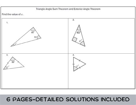 Triangle Angle Sum Theorem And Exterior Angle Theorem Worksheet With