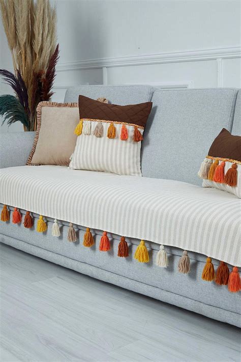 Renkli Püsküllü Koltuk Örtüsü 90 x 210 KO 20 Fiyatları ve Modelleri