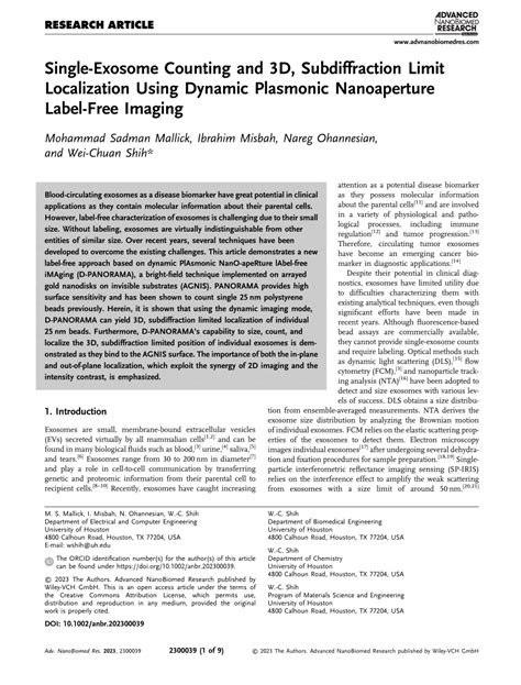 Pdf Single Exosome Counting And 3d Subdiffraction Limit Localization Using Dynamic Plasmonic