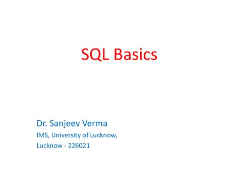 202003 291621085101 Sanjeev Rdbms Unit I Sql Bba Ms 4 Sem Sql Basics