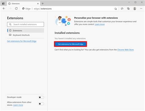 Как получить настроить и удалить расширения Microsoft Edge