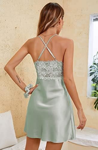 Alcea Rosea Womens Satin Nightdress Silk Lace Chemise Nightgown Sexy