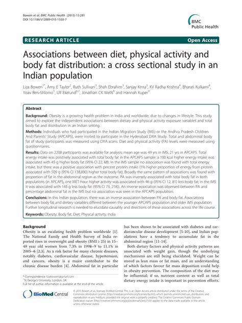Pdf Associations Between Diet Physical Activity And Body Fat