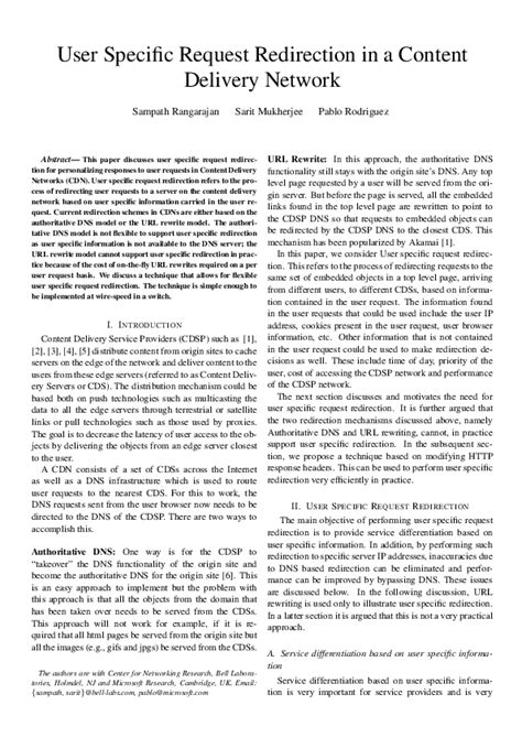 Pdf User Specific Request Redirection In A Content Delivery Network