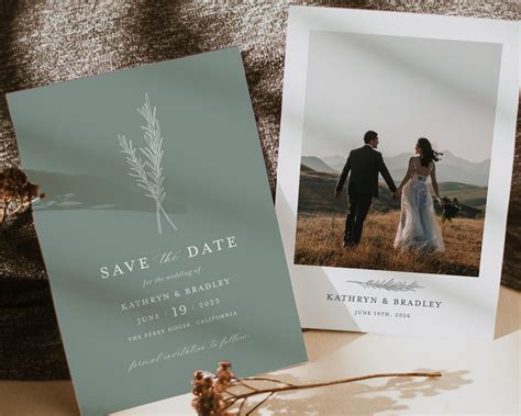 Sage Green Save The Date Template Minimalist Photo Wedding Save The