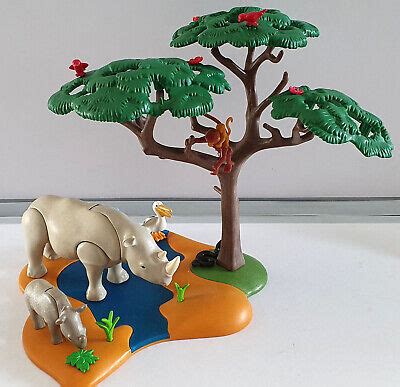 PLAYMOBIL SCENE De La Savane Animaux Famille Rhinoceros Adulte Et Petit EUR
