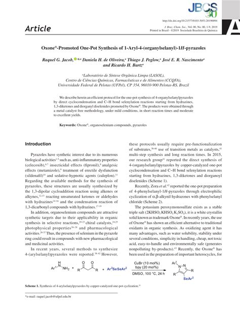PDF Oxone Promoted One Pot Synthesis Of 1 Aryl 4 Organylselanyl 1H