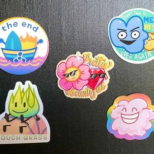 BFDI Vinyl Sticker Pack Grassy Ruby Flower Etsy
