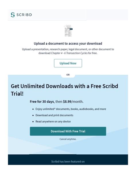 Get Unlimited Downloads With A Free Scribd Trial Upload A Document To